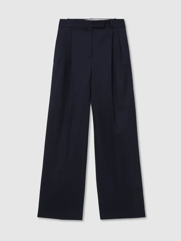 REISS Wool-blend Wide-leg Pleated Trousers