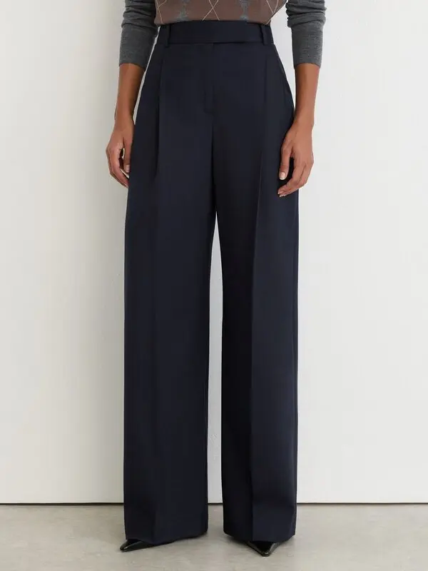 REISS Wool-blend Wide-leg Pleated Trousers