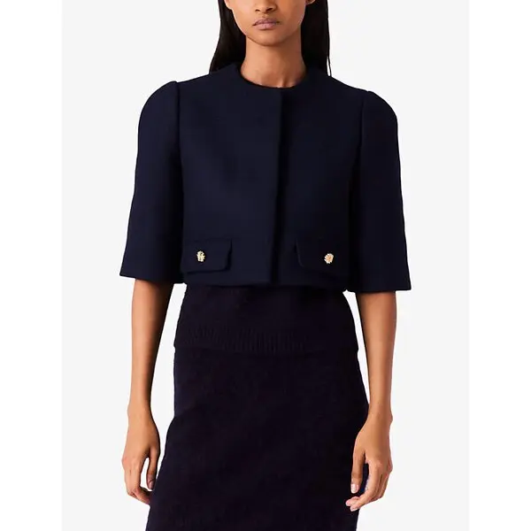 Maje Scarf-detail Cropped Wool-blend Jacket