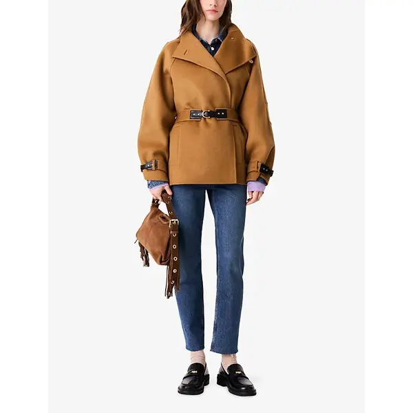 Maje Belted Relaxed-fit Wool-blend Coat