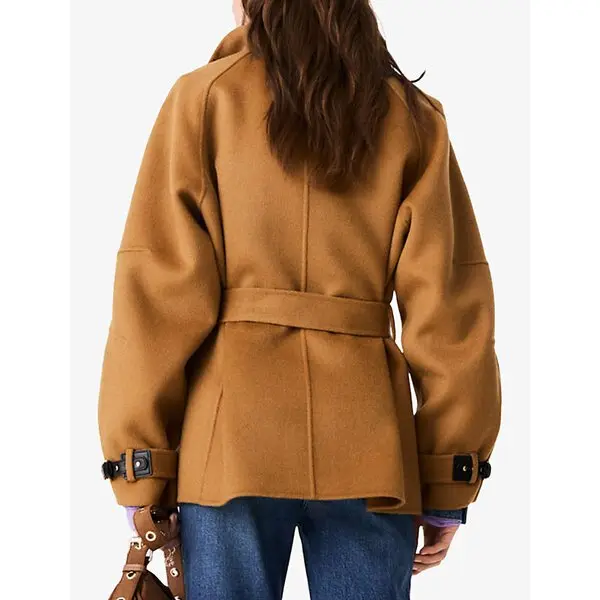 Maje Belted Relaxed-fit Wool-blend Coat