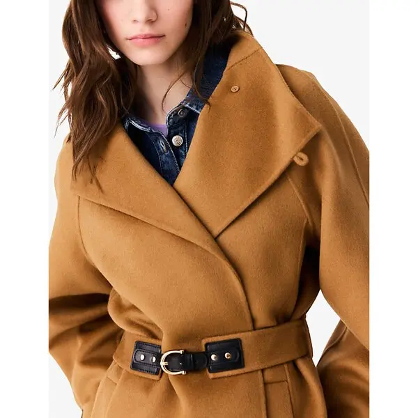 Maje Belted Relaxed-fit Wool-blend Coat