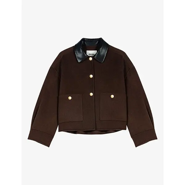 Maje Contrast-collar Boxy-fit Wool-blend Jacket