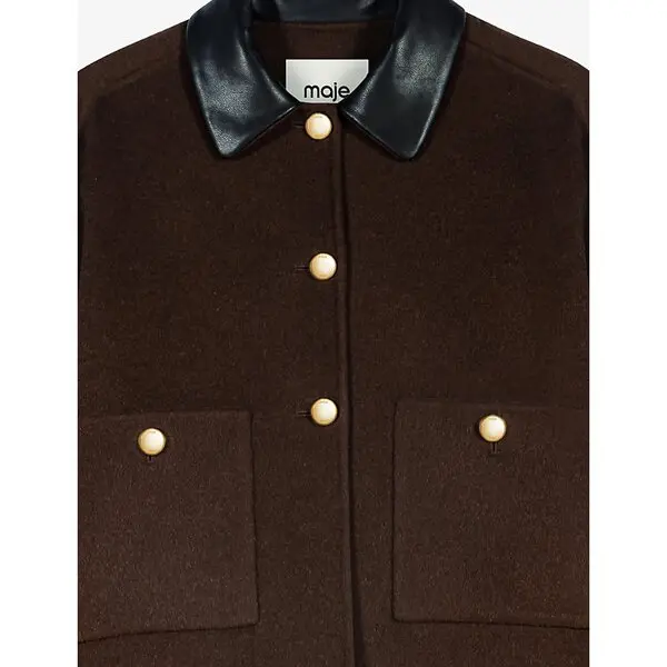 Maje Contrast-collar Boxy-fit Wool-blend Jacket