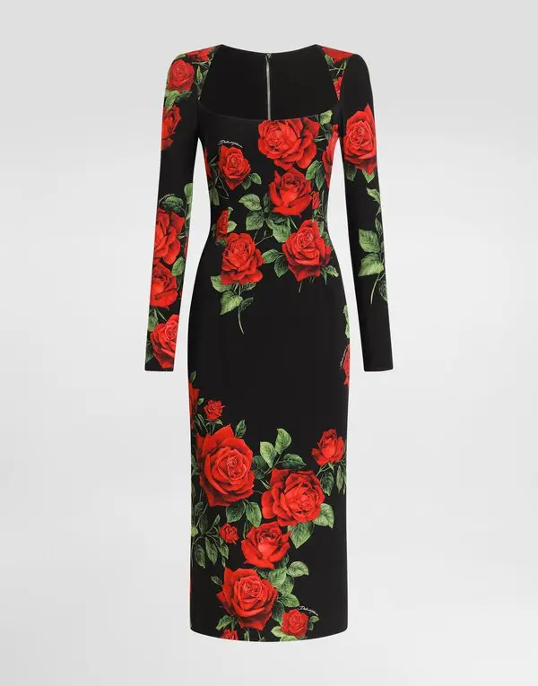 Dolce & Gabbana Rose-print Charmeuse Midi Dress Dresses