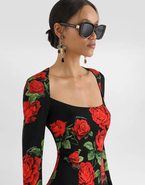 Dolce & Gabbana Rose-print Charmeuse Midi Dress Dresses