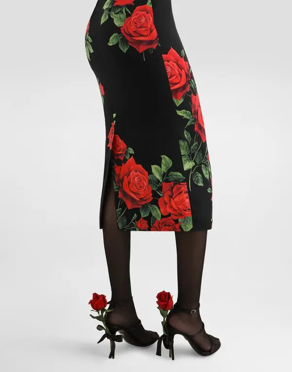 Dolce & Gabbana Rose-print Charmeuse Midi Dress Dresses