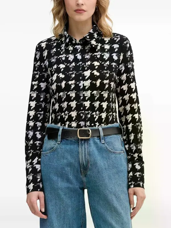 Sisley Houndstooth Buttoned Shirt - Black