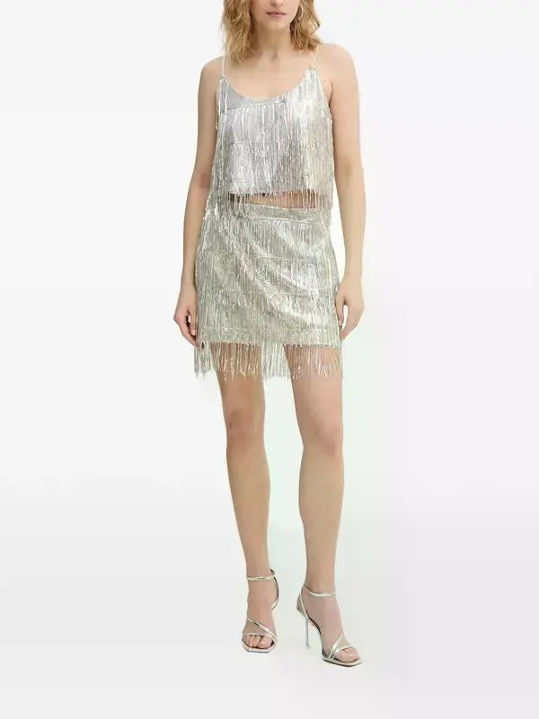 HAVEONE Sequin-embellished Fringed Mini Skirt