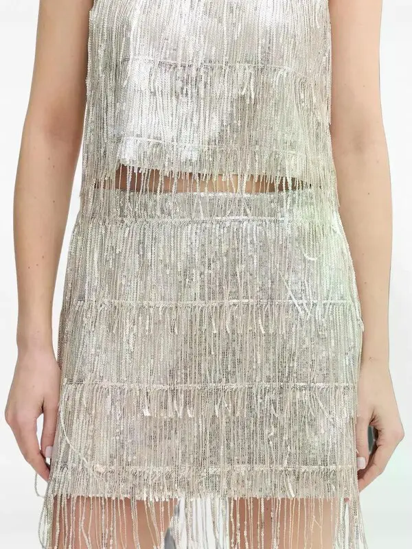 HAVEONE Sequin-embellished Fringed Mini Skirt