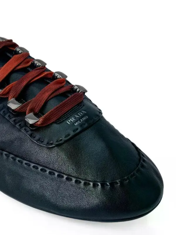 Prada Collapse Antiqued Nappa-leather Sneakers With Hooks