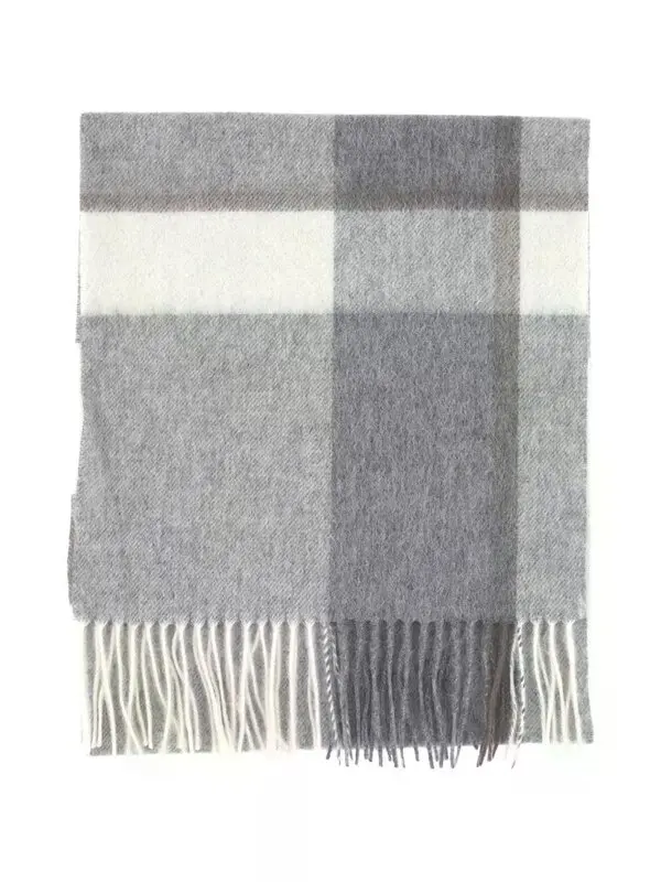 PUROTATTO Check-pattern Fringed Scarf - Grey
