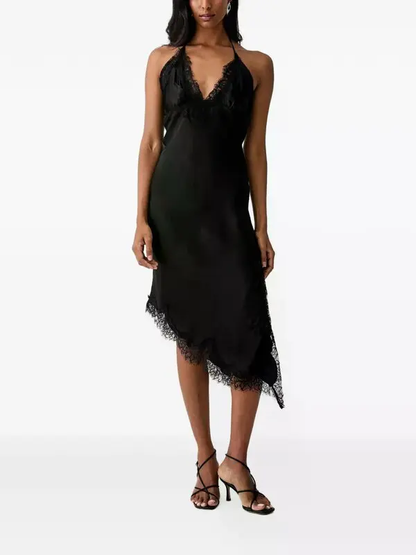 Bardot Lace-trim Asymmetric Dress - Black