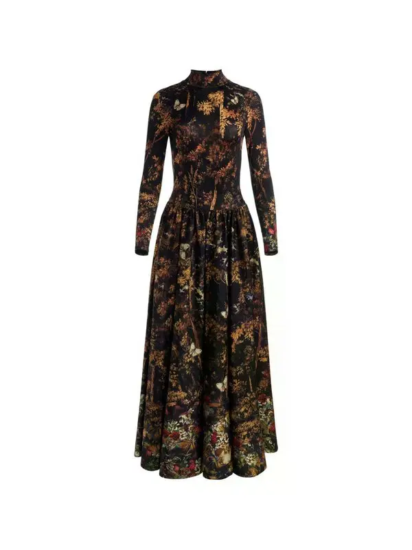Alice + Olivia Chara Forest-print High-neck Maxi Dress