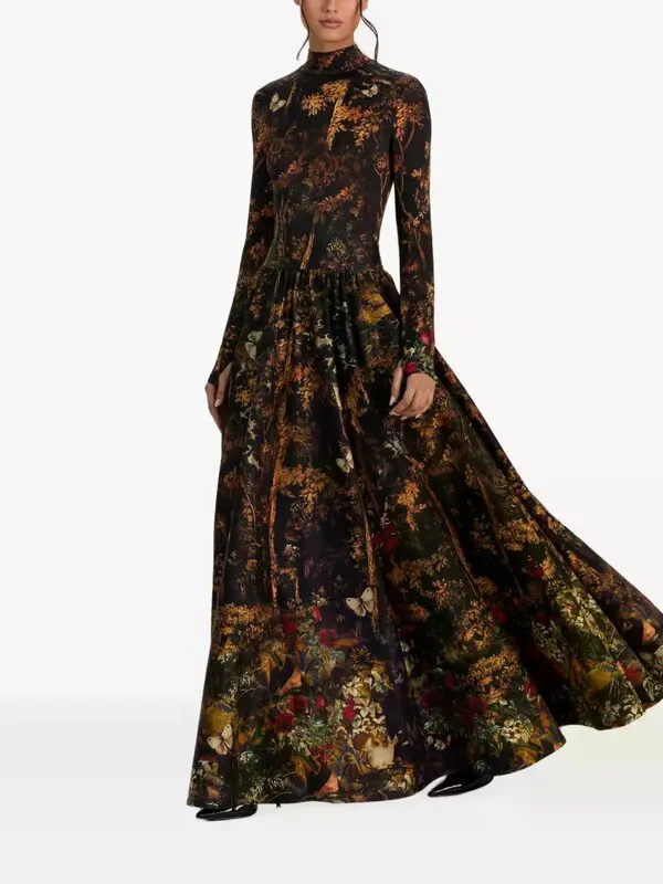Alice + Olivia Chara Forest-print High-neck Maxi Dress