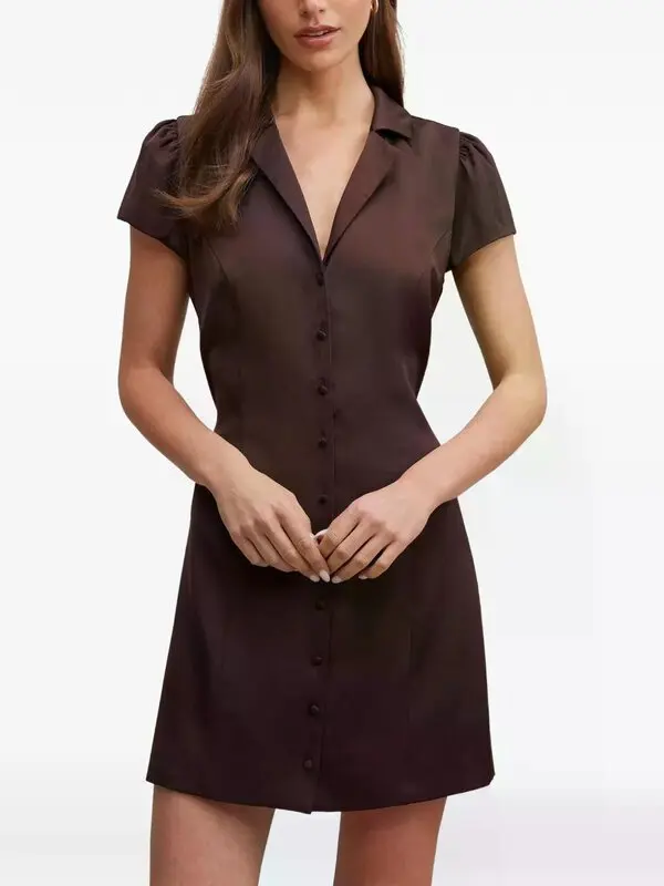 EVER NEW Blair Satin-finish Button-front Mini Dress - Brown