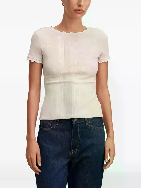 EVER NEW Rebecca Scallop-trim T-shirt - Neutrals