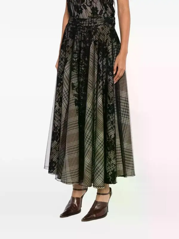 QUETSCHE Lace-panel Check-print Skirt
