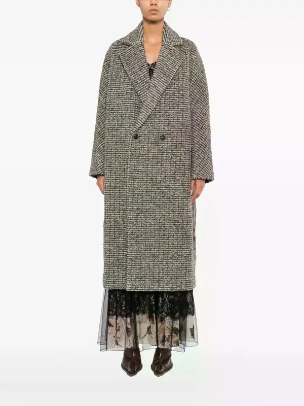 QUETSCHE Tweed Double-breasted Coat - Green