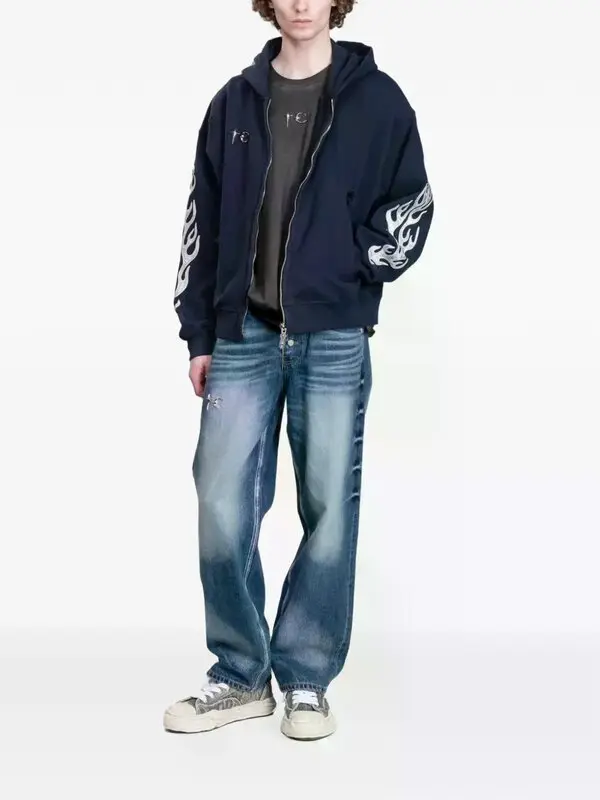 THUG CLUB Faded-effect Wide-leg Jeans