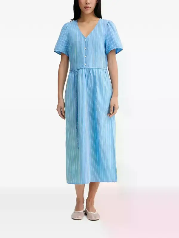 Marc O'polo Striped V-neck Midi Dress - Blue