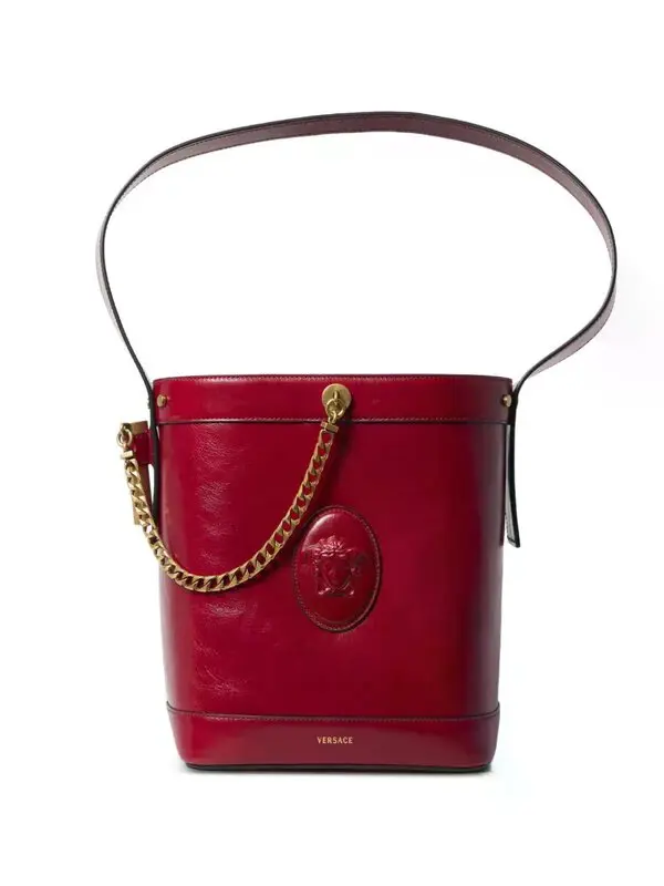 Versace Pivot Small Leather Bucket Bag - Red