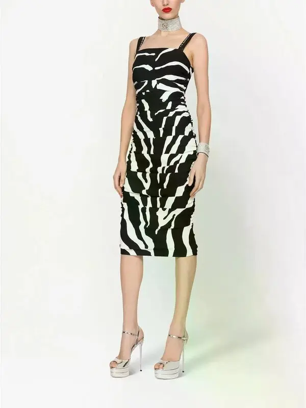 Dolce & Gabbana Cady Zebra Print Midi Dress - Black