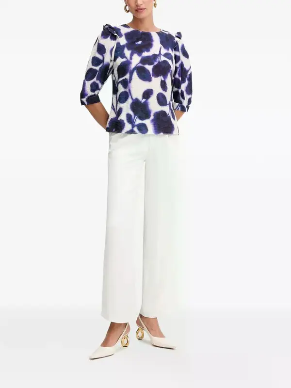 MORGAN Ruffled Floral-print Blouse - Blue