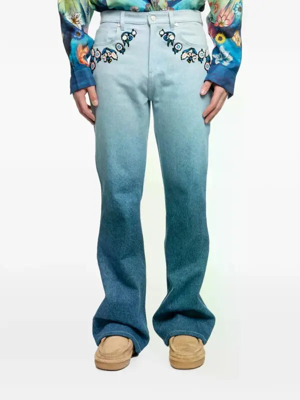 Casablanca Floral-embroidered Jeans - Blue