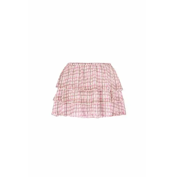 PAR Y ESCALA Checked Ruffle Chiffon Mini Skirt