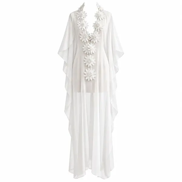 BELYED HANDCRAFT Hawaiian – Floral Embellished Silk Chiffon Beach Kaftan Belyed
