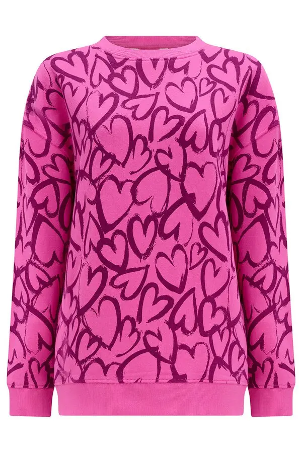 SUGARHILL BRIGHTON Eadie Relaxed Sweatshirt Magenta Hearts