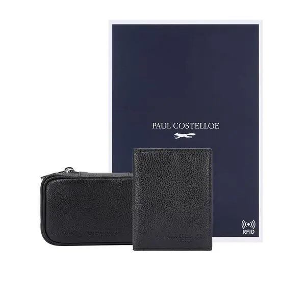 Paul Costelloe Miles Set Leather Travel Card Holder & Pill Organiser - Black