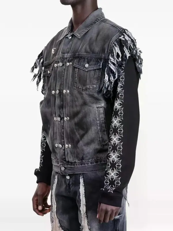 THUG CLUB Tc Angels Fringe-trim Denim Jacket