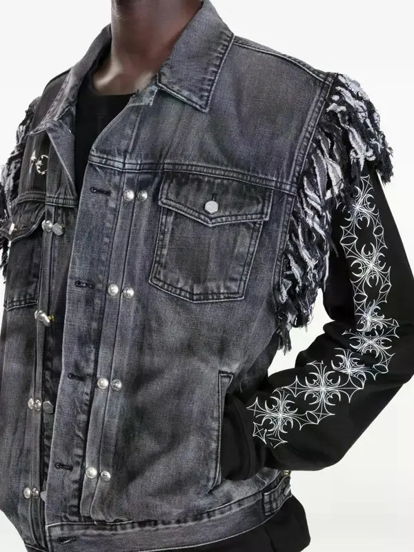 THUG CLUB Tc Angels Fringe-trim Denim Jacket