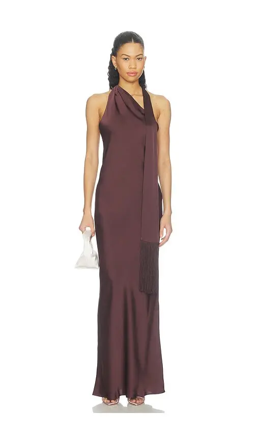Amanda Uprichard Sonya Maxi Dress With Fringe In . Also - Brown