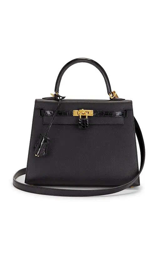 FWRD RENEW Hermes Madame & Shiny Niloticus Crocodile Kelly Touch 25 Sellier Handbag - Black