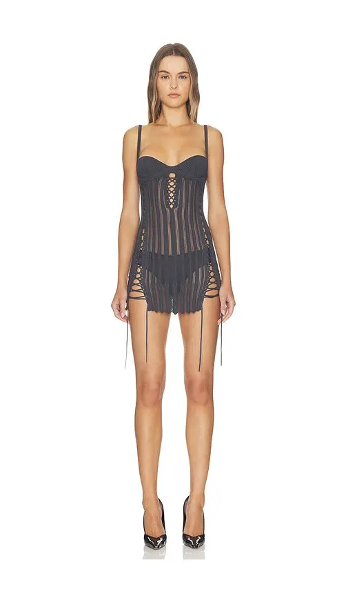 HAELO Laced Chevron Layered Mini Dress In . Also - Grey