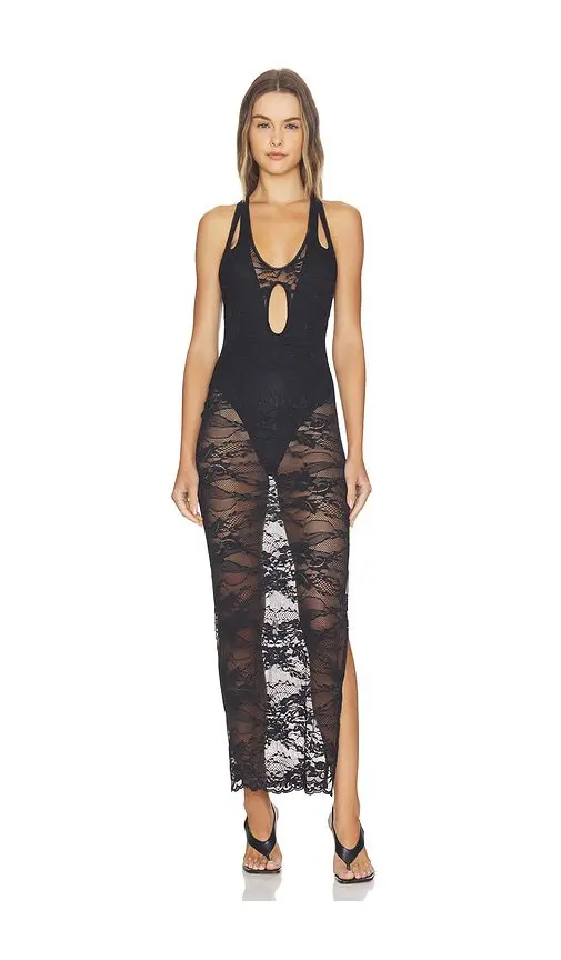 HAELO Lace Veiled Dress In . Also - Black