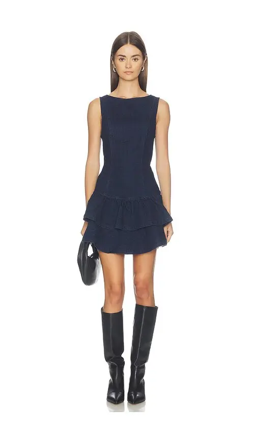 Free People Slow Burn Denim Mini Dress In . Also - Blue