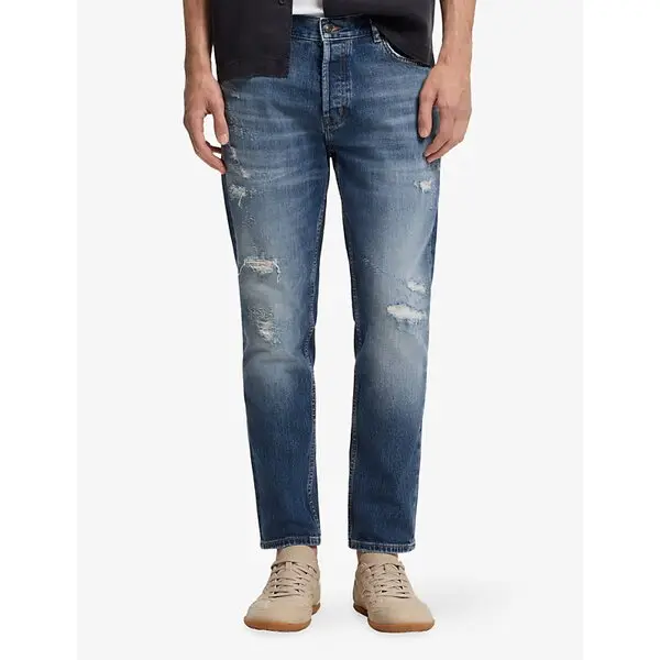Hugo Distressed Tapered-leg Stretch-denim Jeans