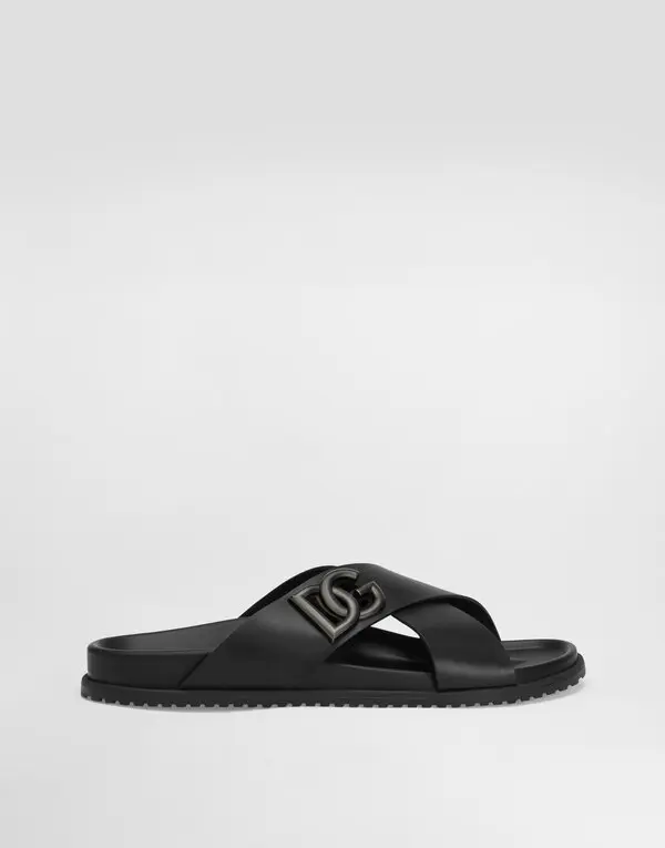 Dolce & Gabbana Calfskin Sandal Sandals And Slides - Black
