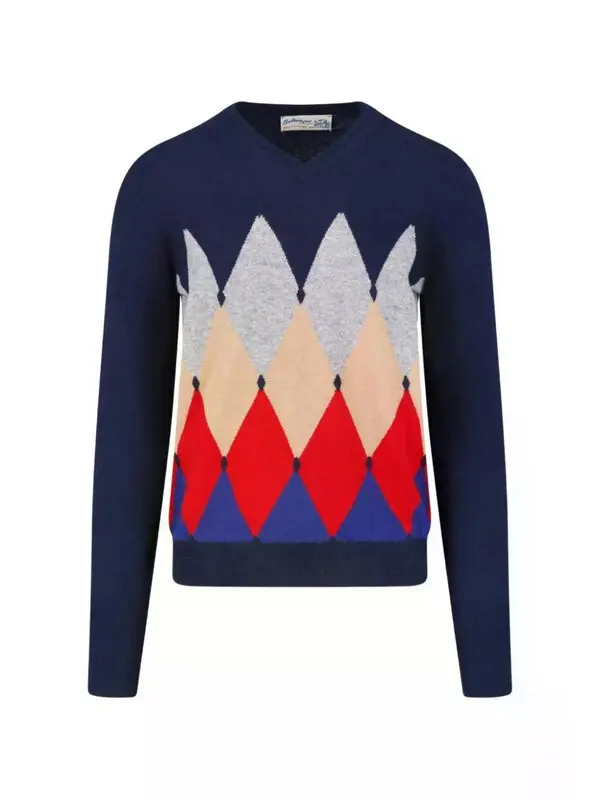 BALLANTYNE Argyle-intarsia V-neck Sweater