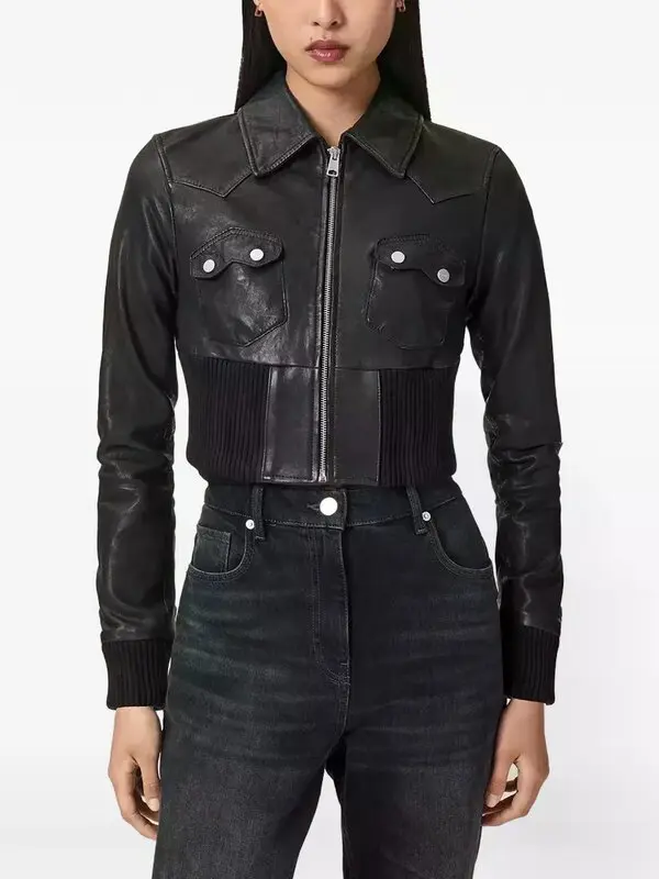 ALLSAINTS Ribbed-knit Panelled Leather Jacket