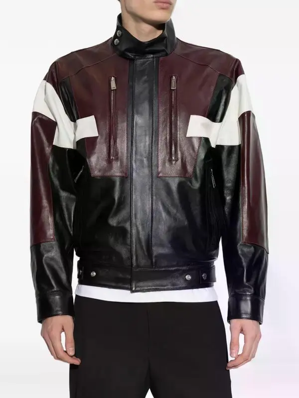 Dsquared2 Colour-block Stand-collar Leather Jacket