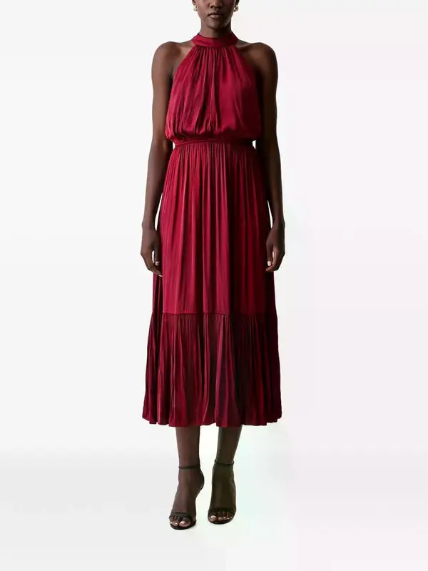 MORGAN Pleated Halterneck Midi Dress - Red