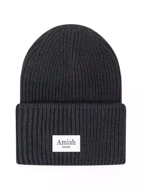 AMISH SUPPLIES Ribbed-knit Logo-patch Beanie Hat - Black