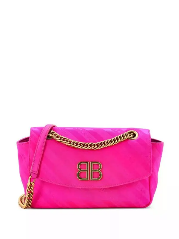 Balenciaga Bb Chain Round Shoulder Bag Jacquard Small Crossbody Bag - Pink
