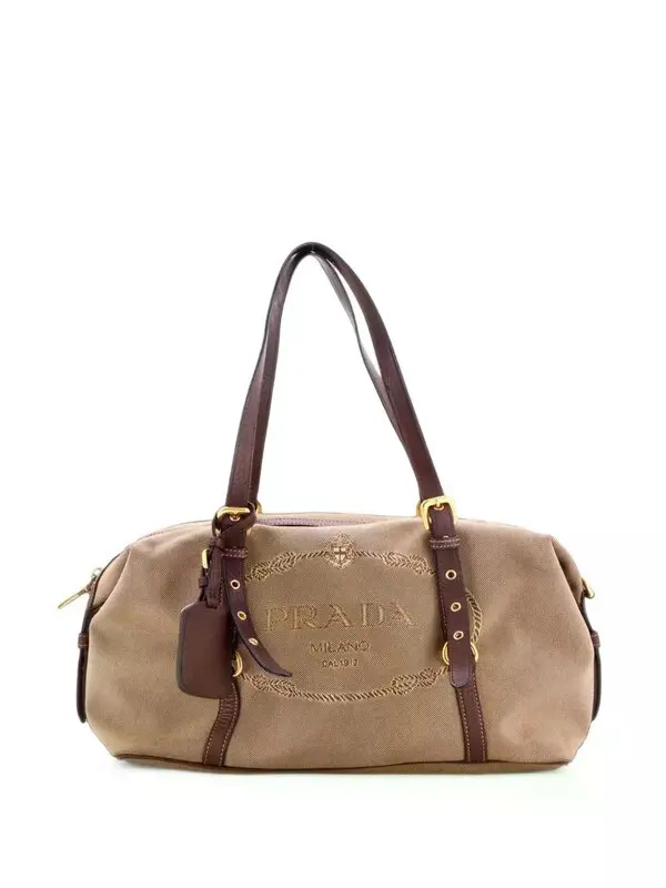 Prada Logo Bauletto Bag Canvas Medium Handbag