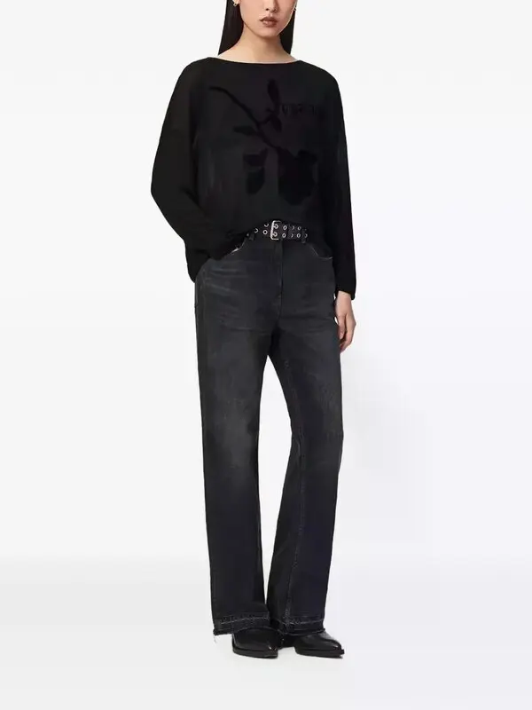ALLSAINTS Floral-devoré Boat-neck Top - Black